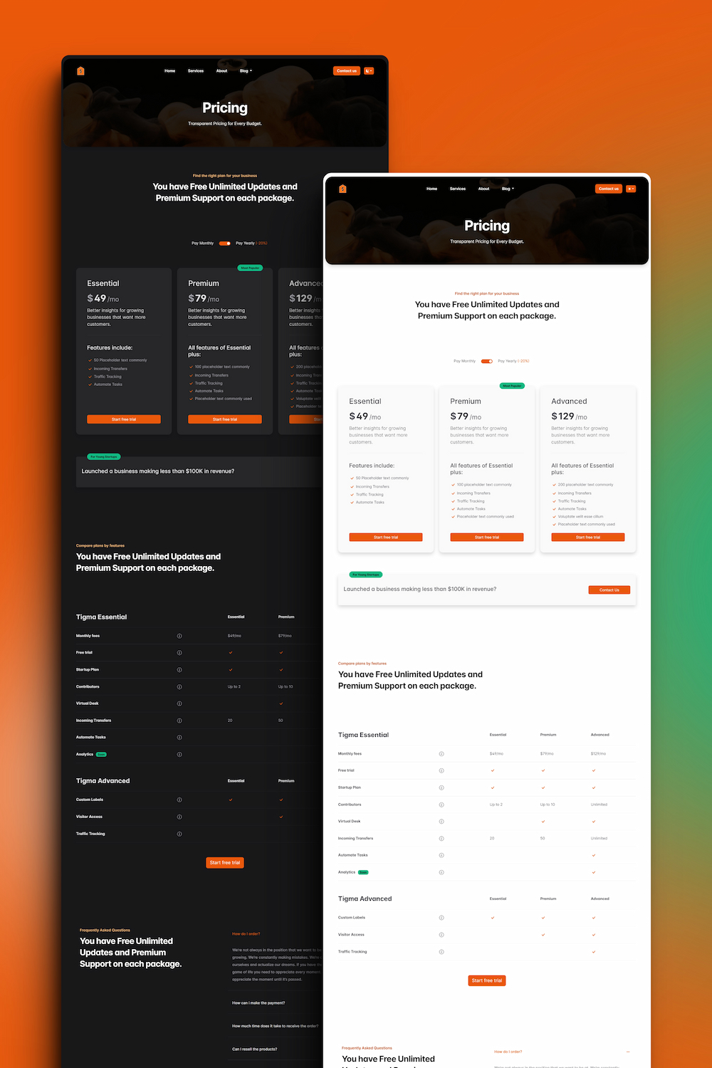 Pensio - Free Creative HTML Pricing Page Template